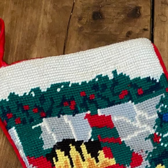 Handmade | Holiday | Vintage Needlepoint Christmas Stocking Santas ...